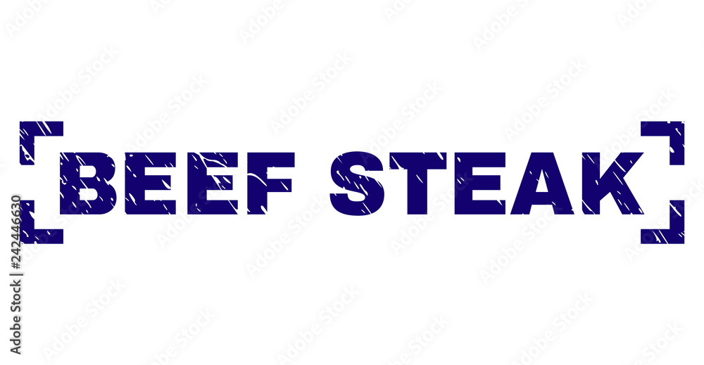 BEEF STEAK text seal print with corroded texture. Text caption is ...