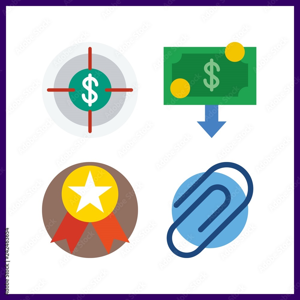 4 winner icon. Vector illustration winner set. money and paperclip ...