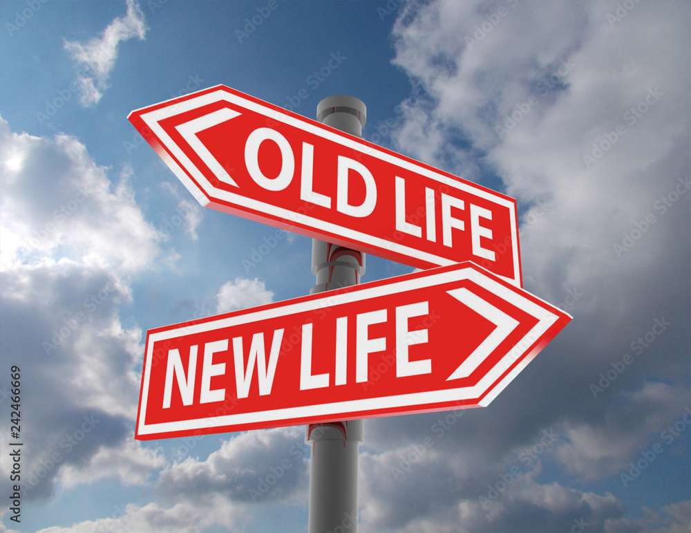 two road signs - new life old life choice Stock Illustration | Adobe Stock