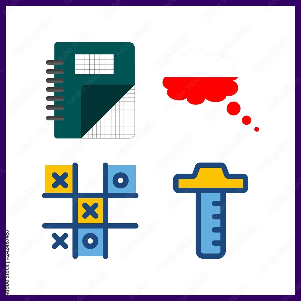 4 square icon. Vector illustration square set. math notebook and tic ...