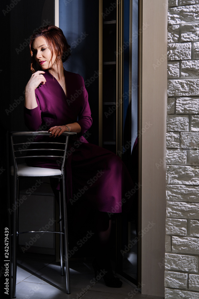 Charming portrait young woman lady wearing elegant evening dress ...