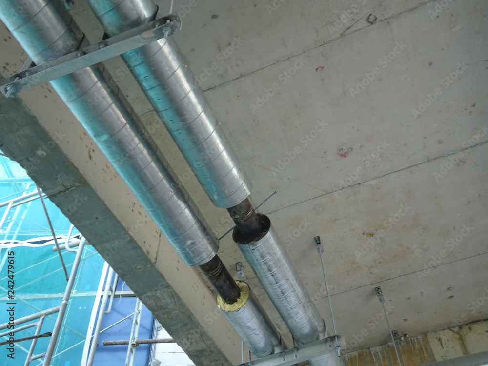Chiller pipes and other services pipes ducting and trunking installed ...