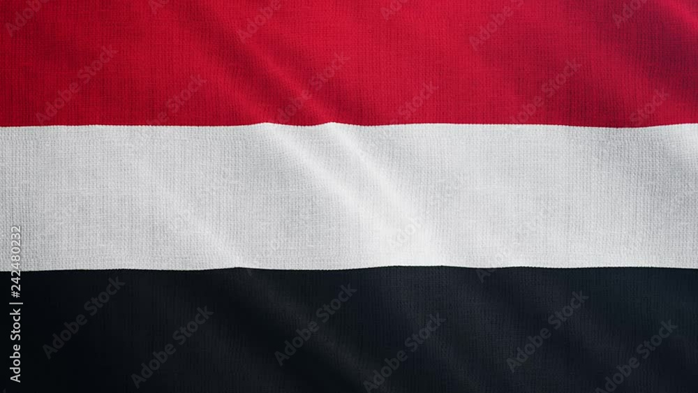 Yemen flag is waving 3D animation. Symbol of Yemeni national on fabric ...
