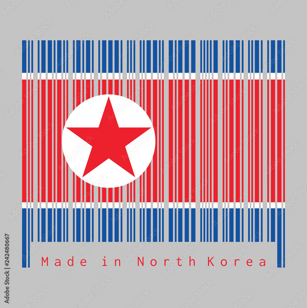 Barcode set the color of North Korea flag, horizontal red white and ...