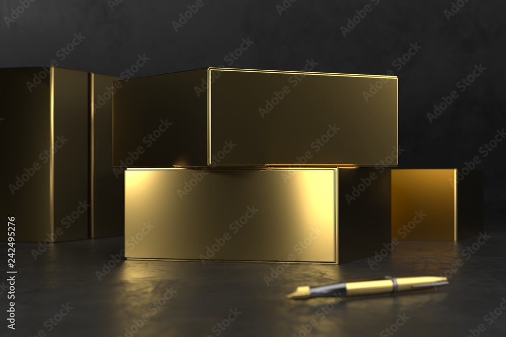 Golden Gift Box packaging Mockup on black background. Luxury packaging ...
