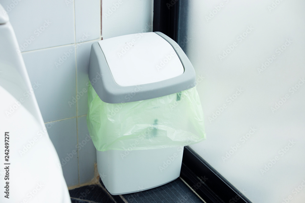 Trash in the bathroom,bin,Waste bin for toilet tissue Stock Photo ...