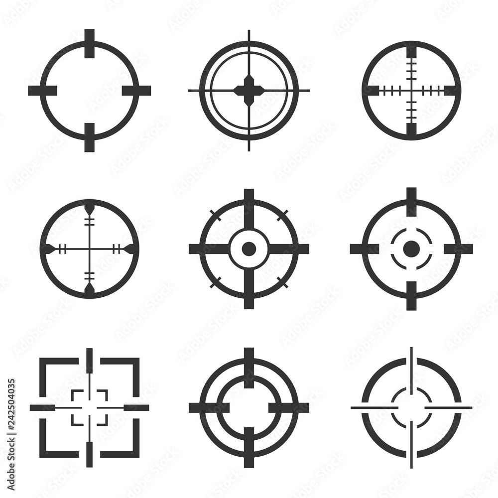 Crosshair icons vector set isolated. Crosshairs for video games, web ...