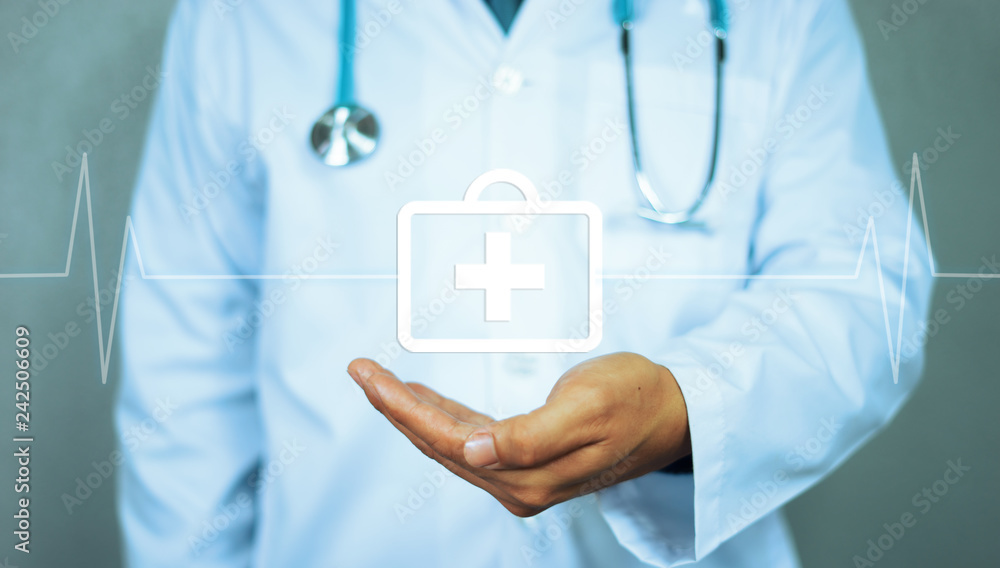 doctor holding shape in hand with medical,Medicine,technology,science ...