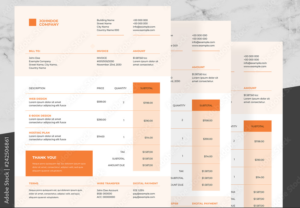 Corporate Invoice Layout with Orange and Black Accents Stock Template ...