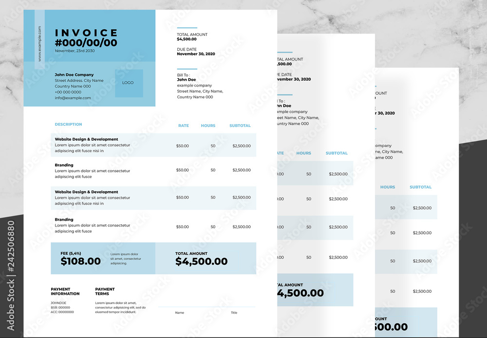 Business Invoice Layout with Blue and Black Accents Stock Template ...