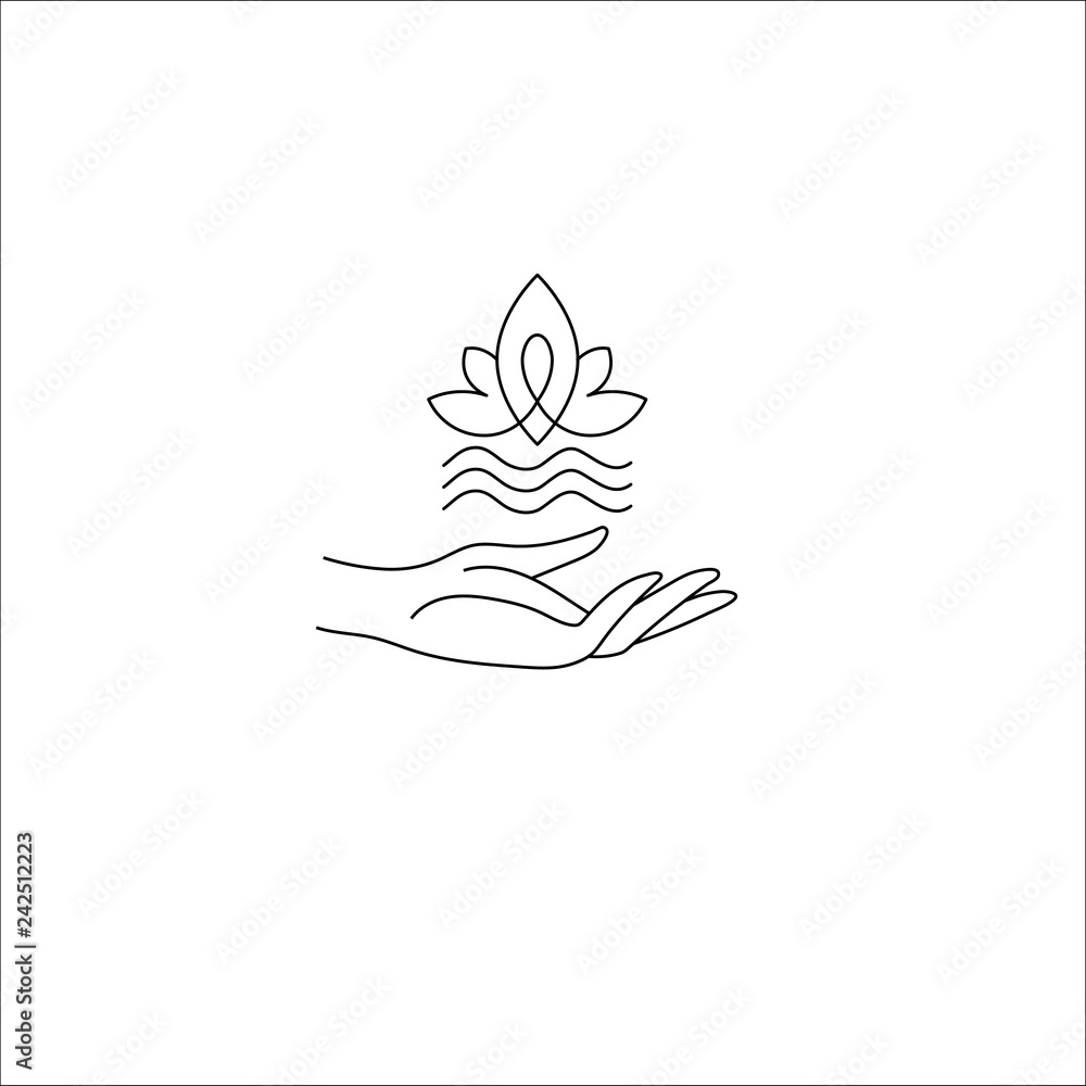 Vector icon and logo with hand for natural cosmetics and care dry skin ...