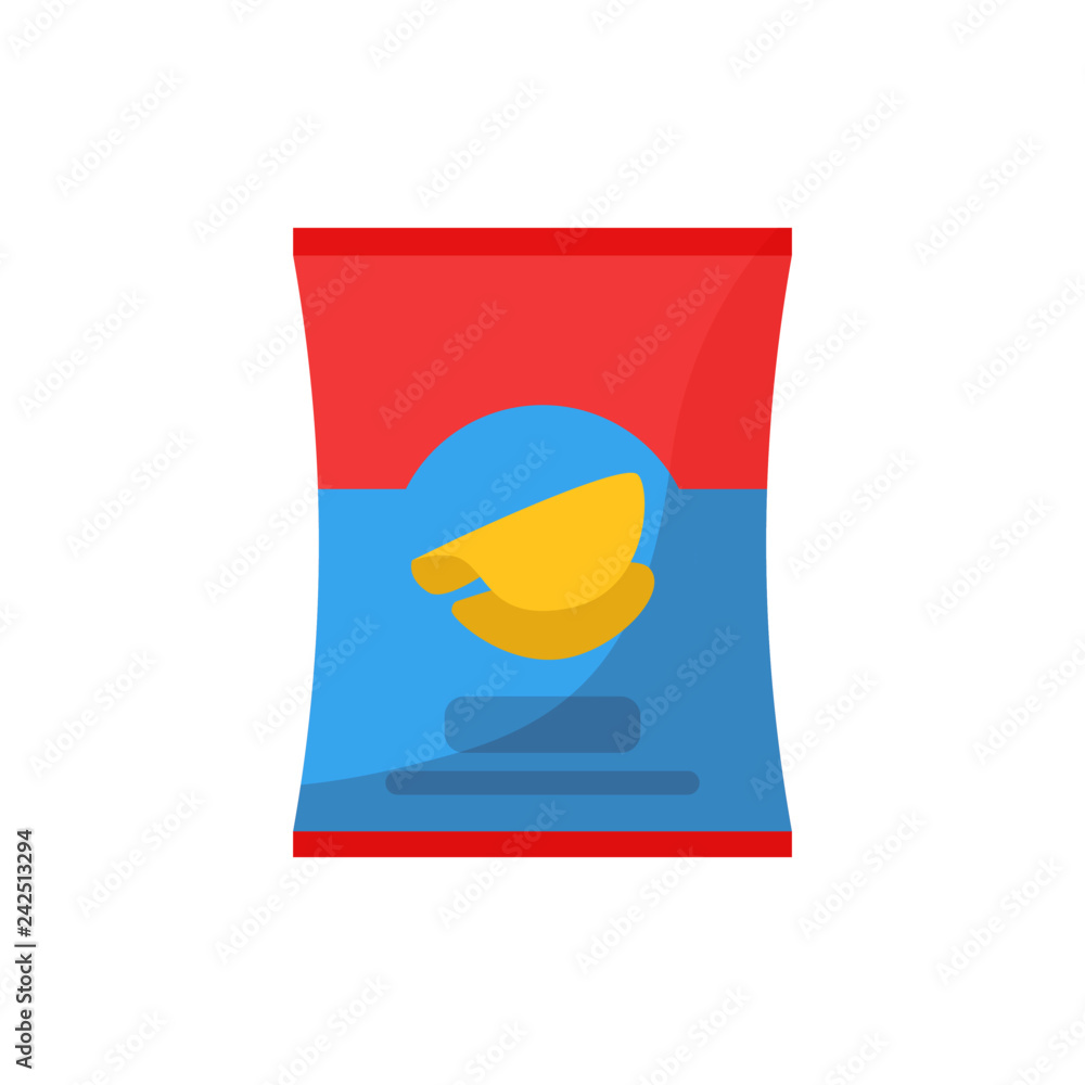 Red and blue chips pack illustration. Crunchy, package, packet. Food ...