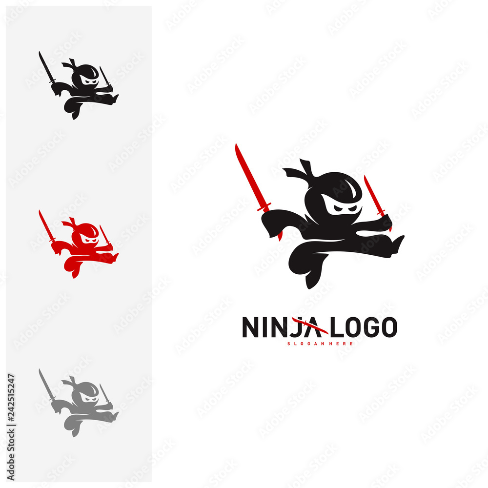 Ninja Warrior logo Design Vector Template. Silhouette of japanese ...