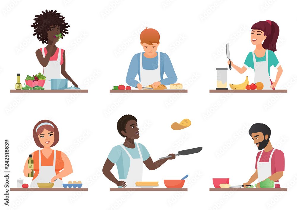 Cartoon people cooking set isolated vector illustration. Stock Vector ...