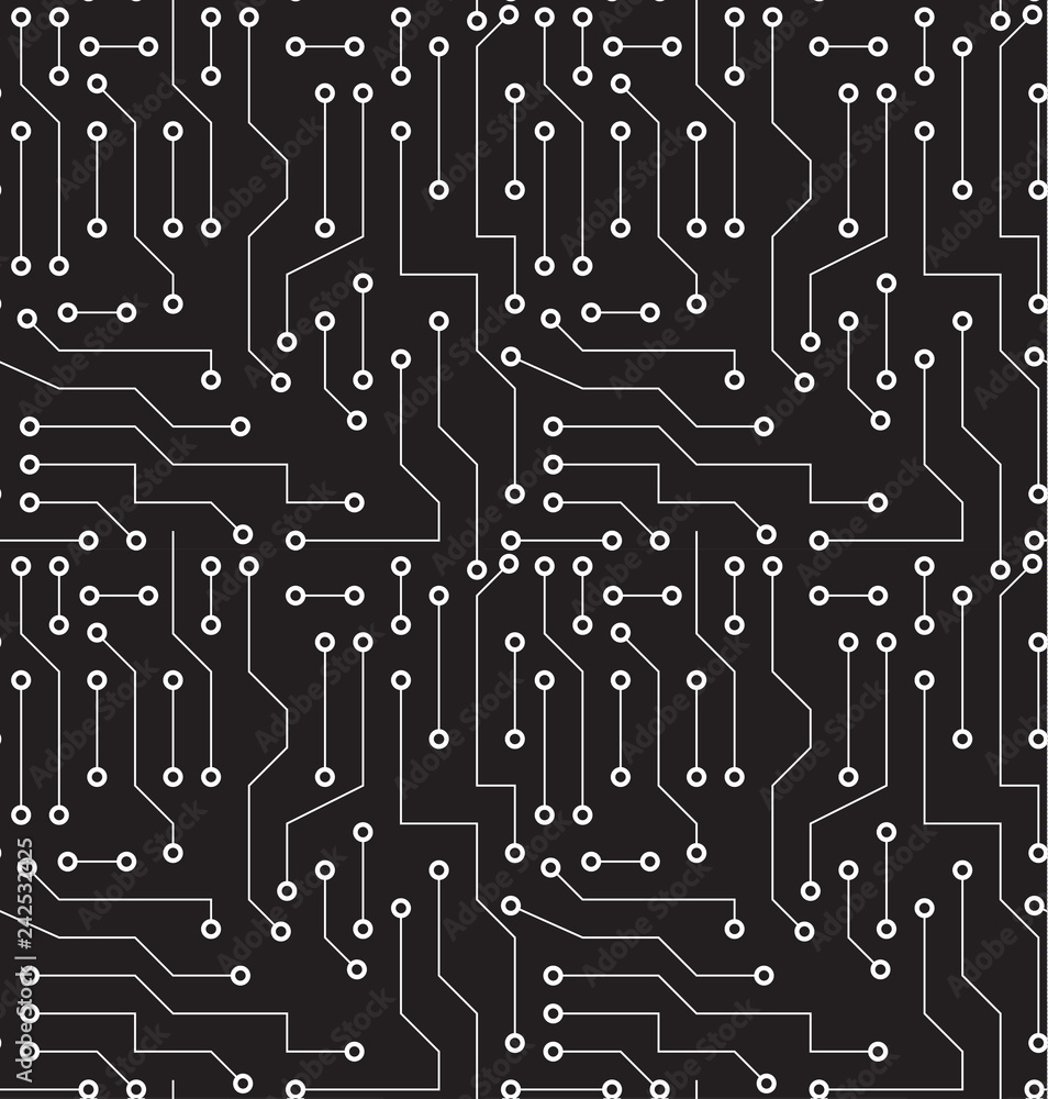 Black and White Printed Circuit Board Seamless Background with Pattern ...