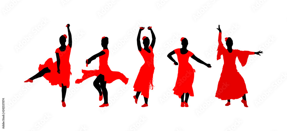 Attractive Spanish Girl Flamenco Dancer Vector Silhouette Hispanic