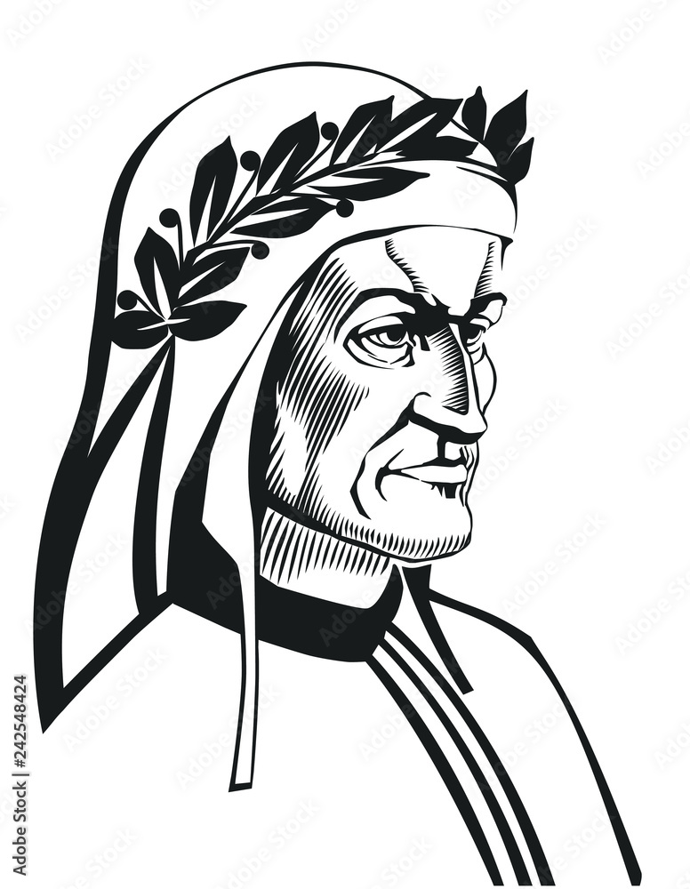 Dante Alighieri vector portrait. Illustration of Italian poet of the ...
