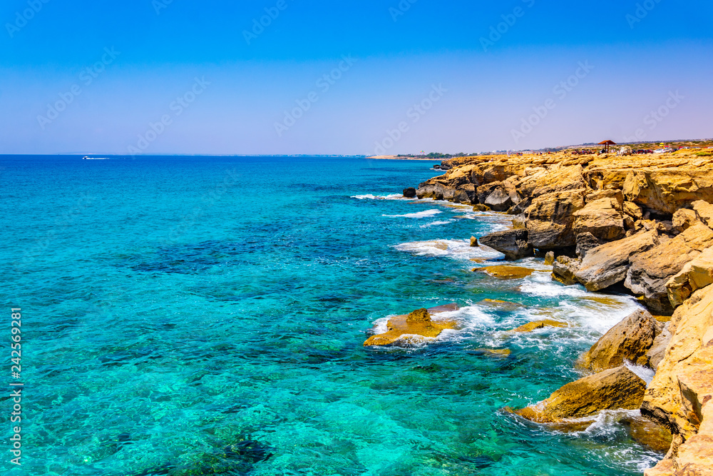 Sea caves at cape greco in the south-eastern cyprus Stock Photo | Adobe ...