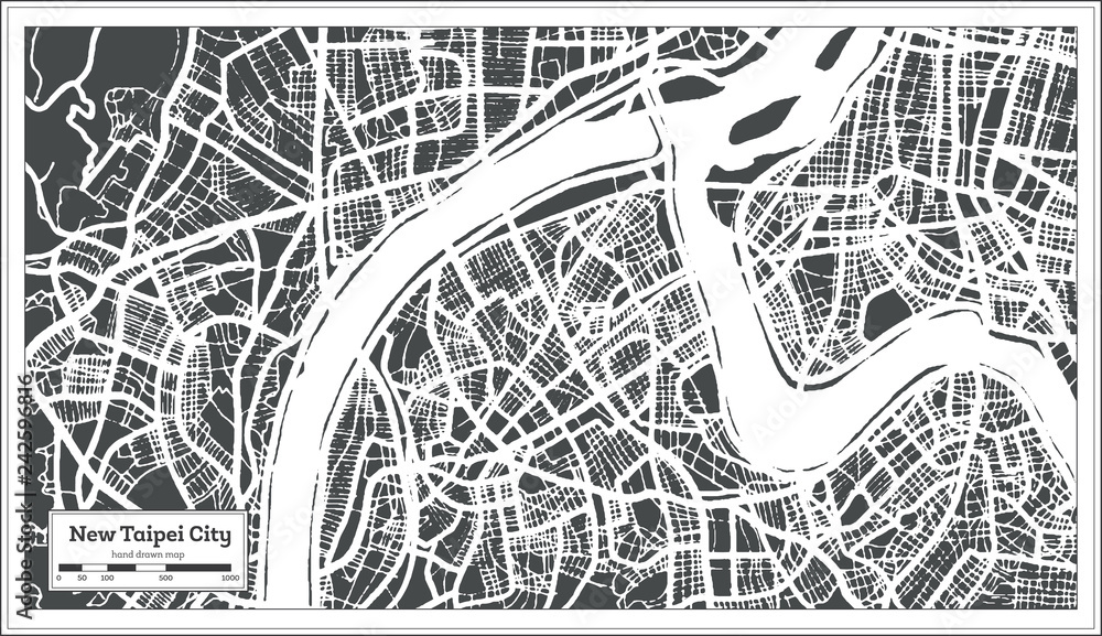 New Taipei City Taiwan City Map in Retro Style. Outline Map. Stock ...