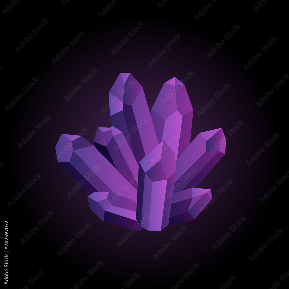 Violet, purple magic glowing crystal, gemstone, gem. Vector gui assets ...