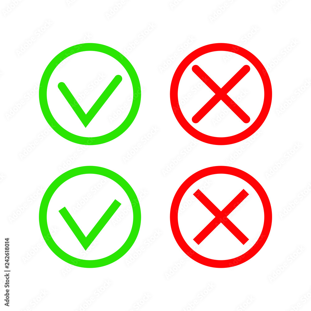 Green Check Mark and Red Cross in two variants (square and rounded ...
