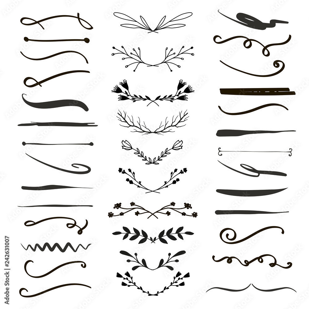 Line borders, text dividers and laurel design elements. Vector ...