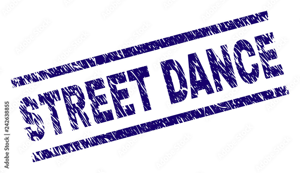 STREET DANCE seal print with grunge style. Blue vector rubber print of ...