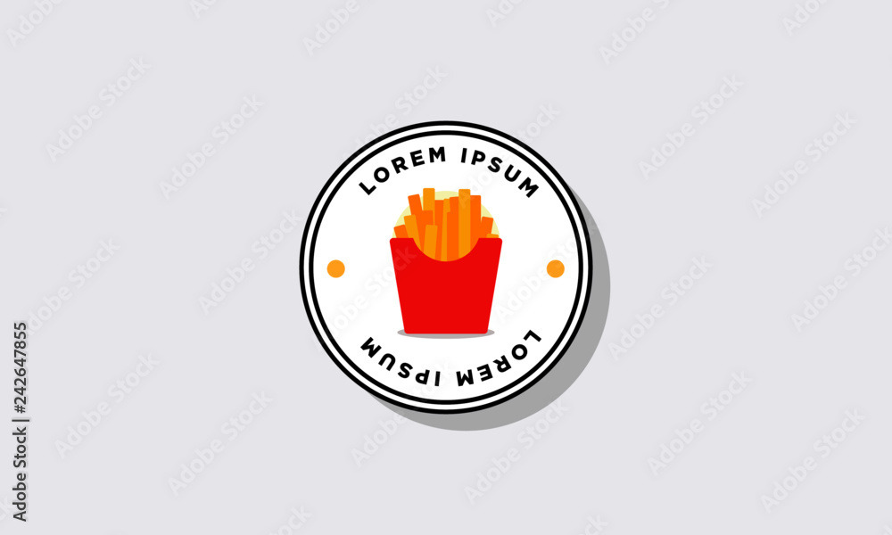 French Fries Packet with Smiley Face Badge Sticker Design Stock Vector ...