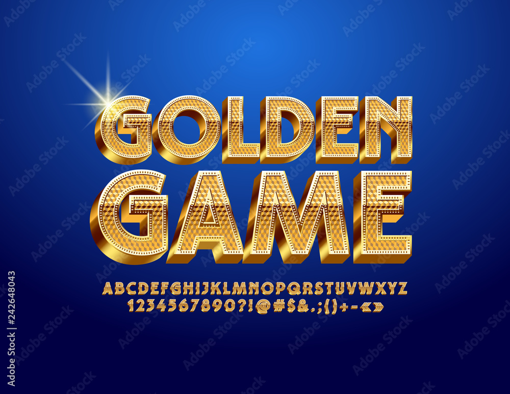 Vector stylish Logo Golden Game. Luxury Alphabet Letters, Numbers and ...