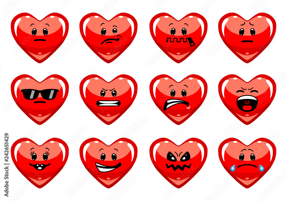 Vector set of love emoticons. Collection of heart characters with ...