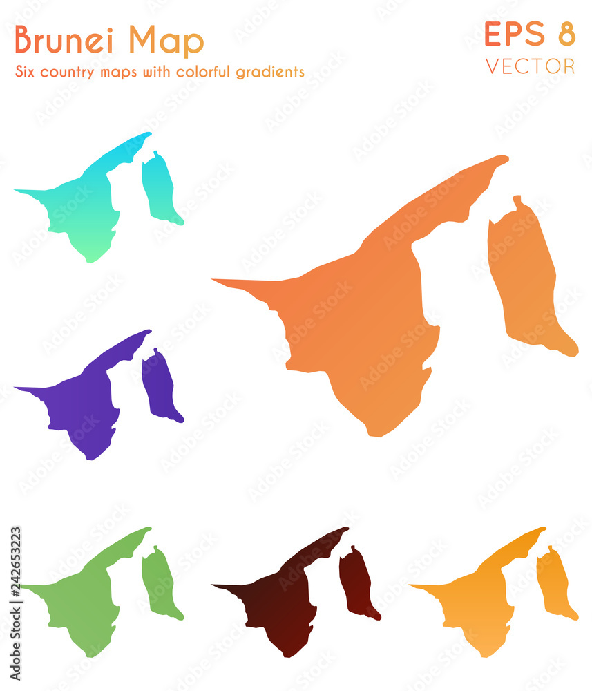 Map of Brunei with beautiful gradients. Actual set of Brunei maps ...