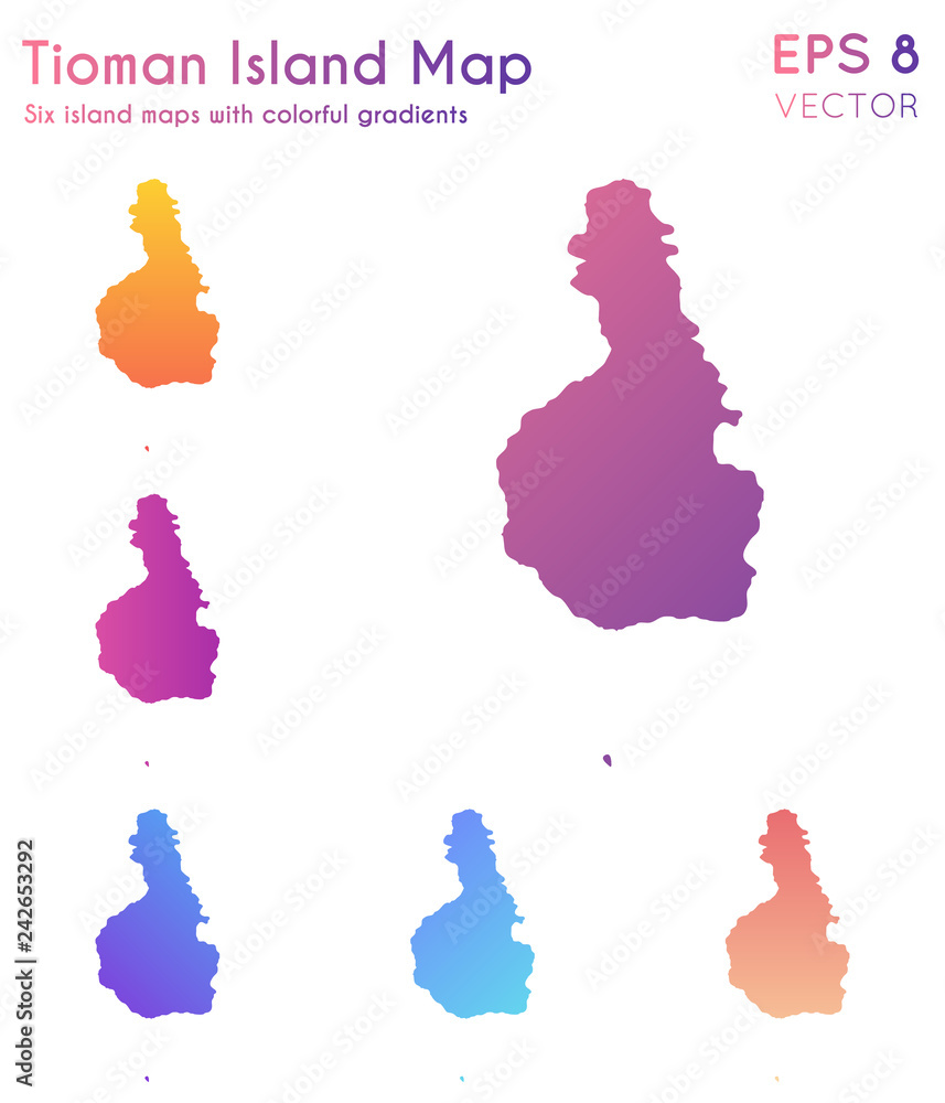 Map of Tioman Island with beautiful gradients. Awesome set of Tioman ...