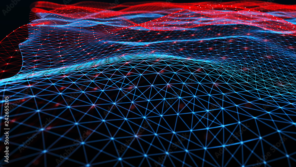 Abstract digital background with cybernetic particles. Plexus geometric ...