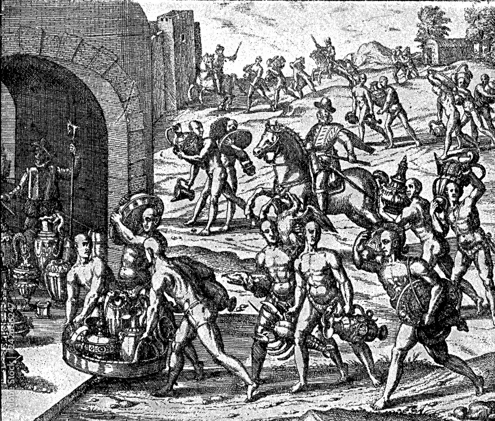 conquest of the Inca empire by Spanish conquistador Francisco Pizarro ...