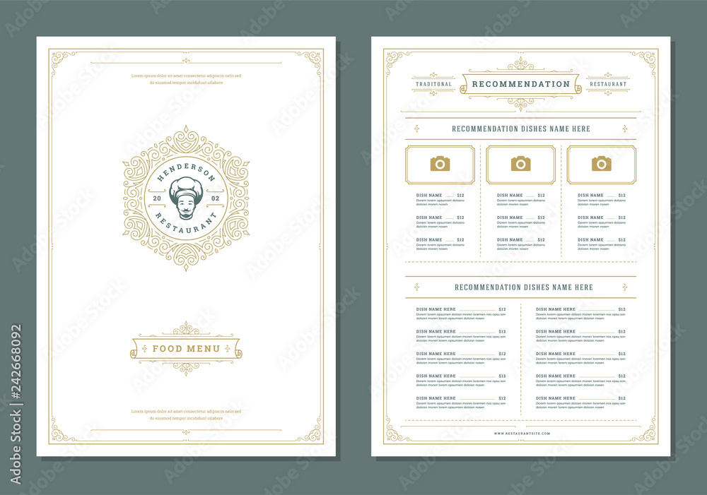 Restaurant menu design and label vector brochure template. Stock Vector ...