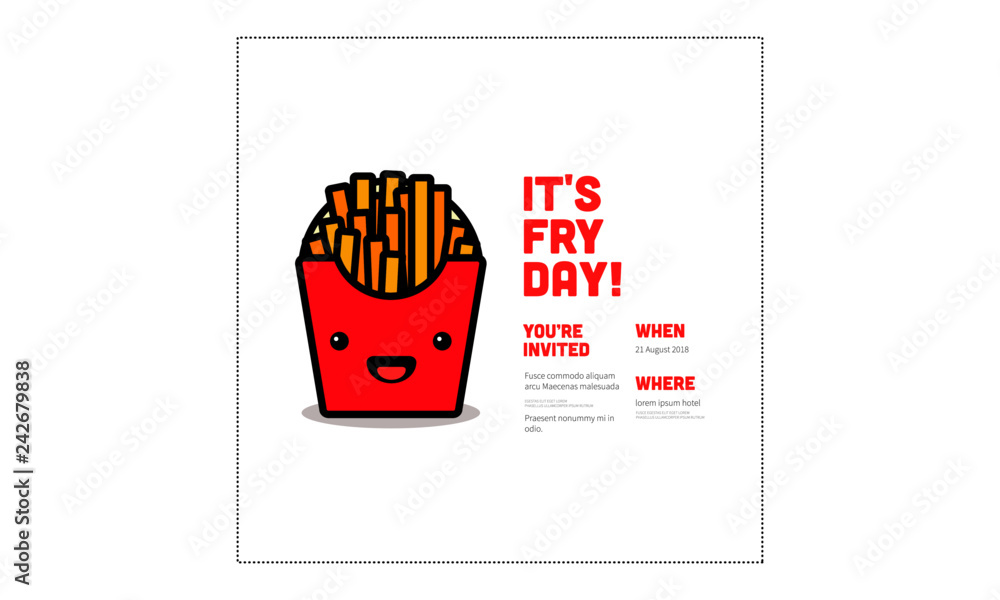 Vetor de It's Fry Day French Fries Packet Invitation Design with Where ...