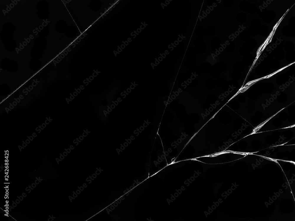 Cracked glass texture on black background. Isolated realistic cracked ...