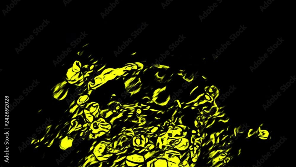 YELLOW BALL OF LIGHT CHANGES SHAPES AS IT ROTATES AGAINST A BLACK ...