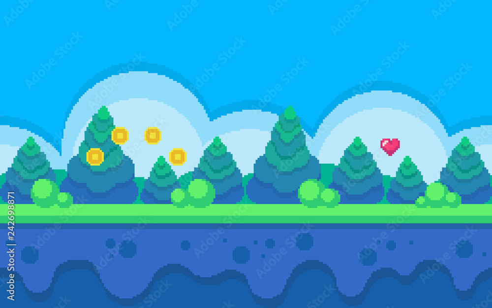 Pixel art seamless background. Stock Vector | Adobe Stock