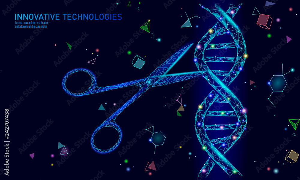 DNA 3D structure editing medicine concept. Low poly polygonal triangle ...