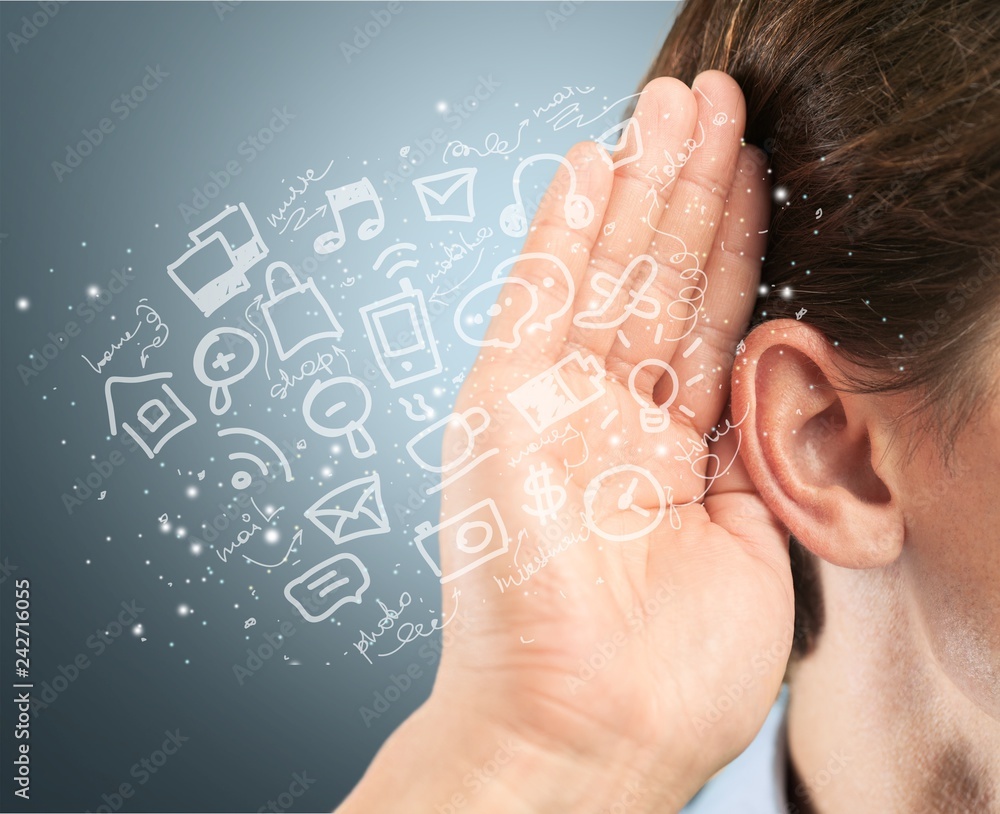 Man ear listening, copy space background Stock Photo | Adobe Stock