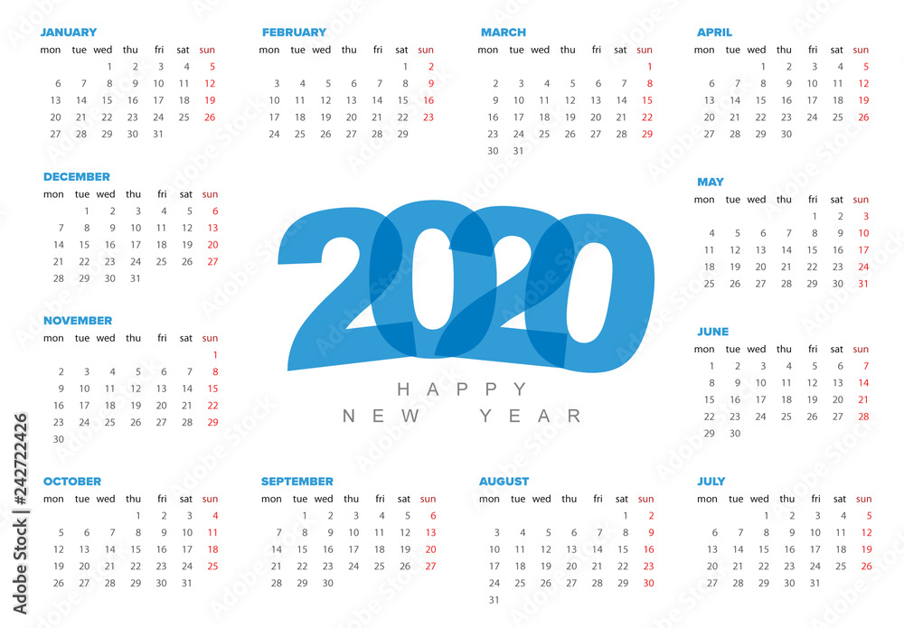 2020 Calendar Layout Stock Template | Adobe Stock