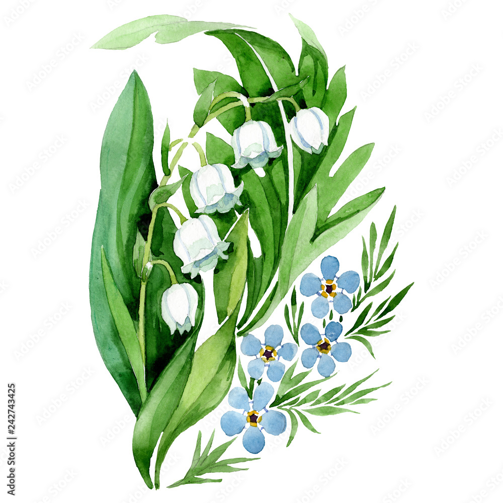 Lily of the valley bouquet flower. Watercolor background illustration ...