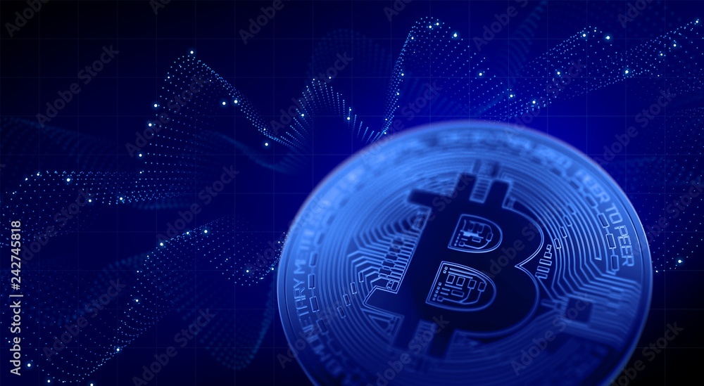 Blue abstract bitcoin chart. 3d illustration. Stock Illustration ...