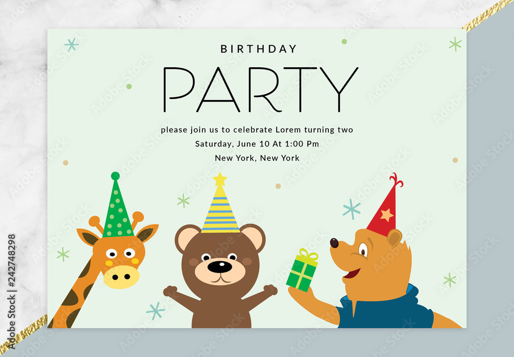 Children's Birthday Party Invitation Layout Stock Template | Adobe Stock