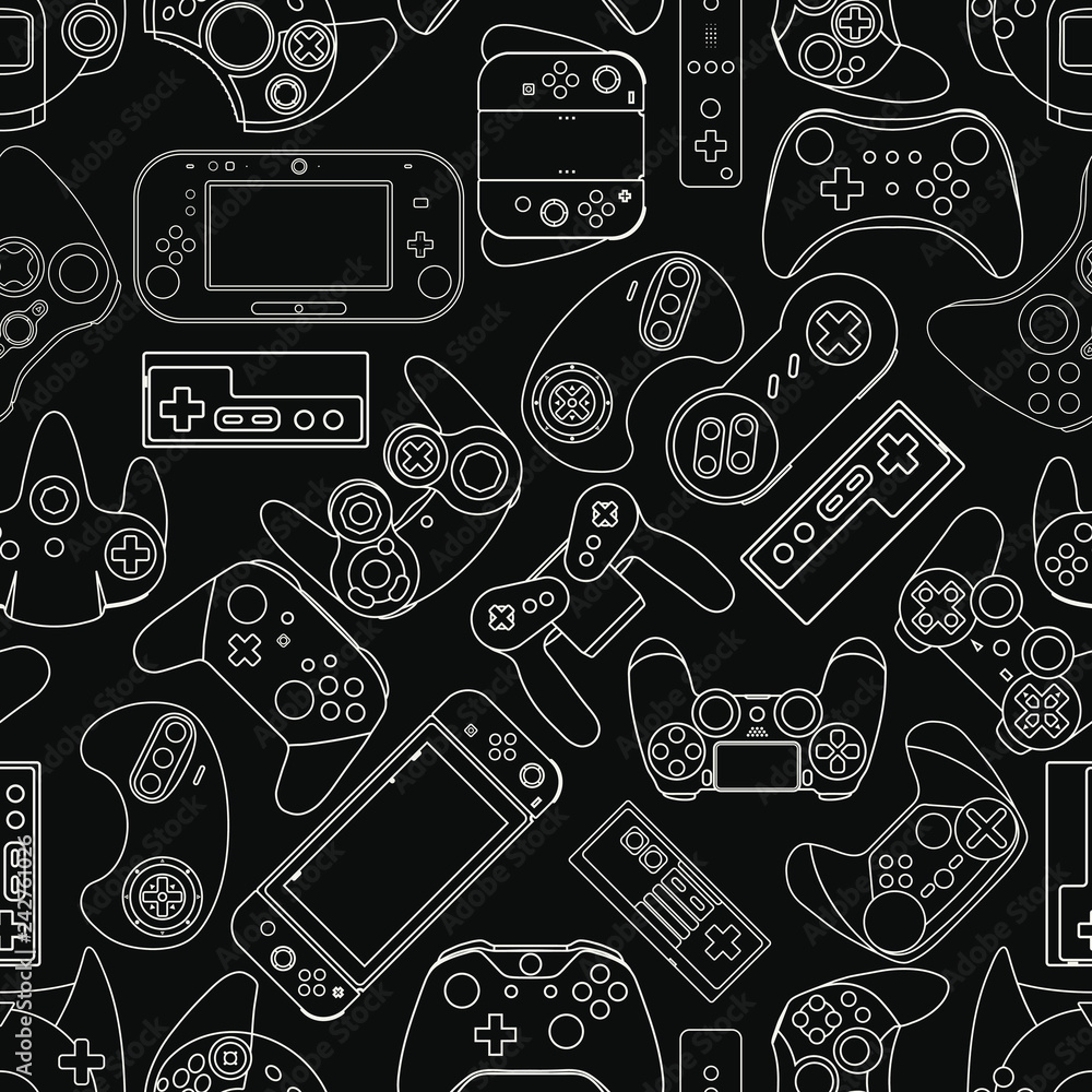 Video game controller gamepad background Gadgets seamless pattern Stock ...