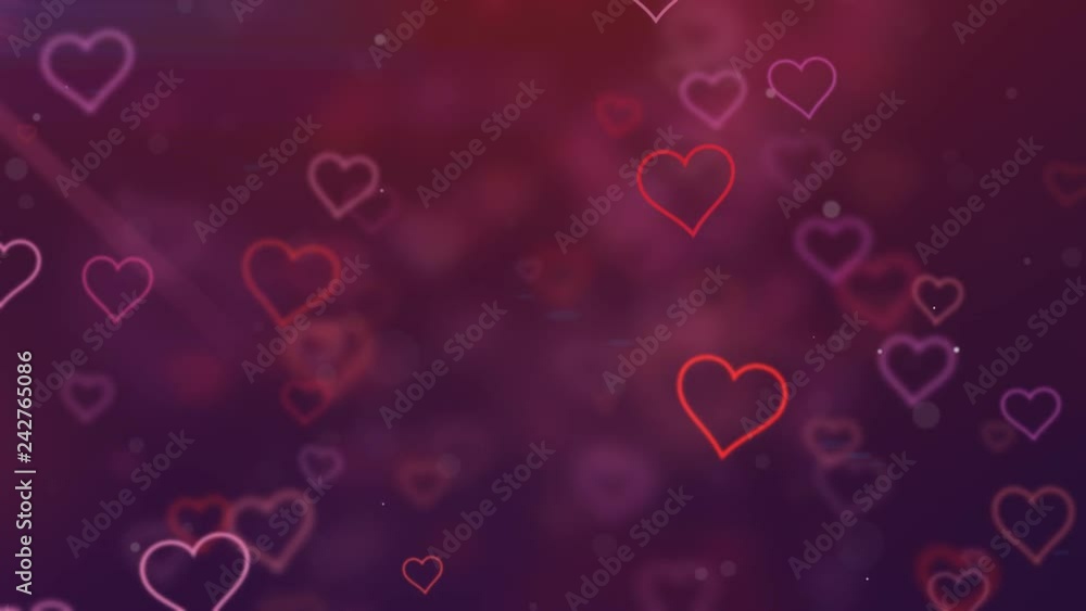 Motion graphics background with heart outline contours flying in purple ...