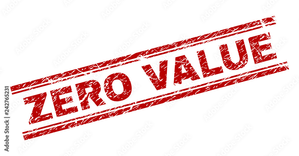 ZERO VALUE seal print with distress texture. Red vector rubber print of ...