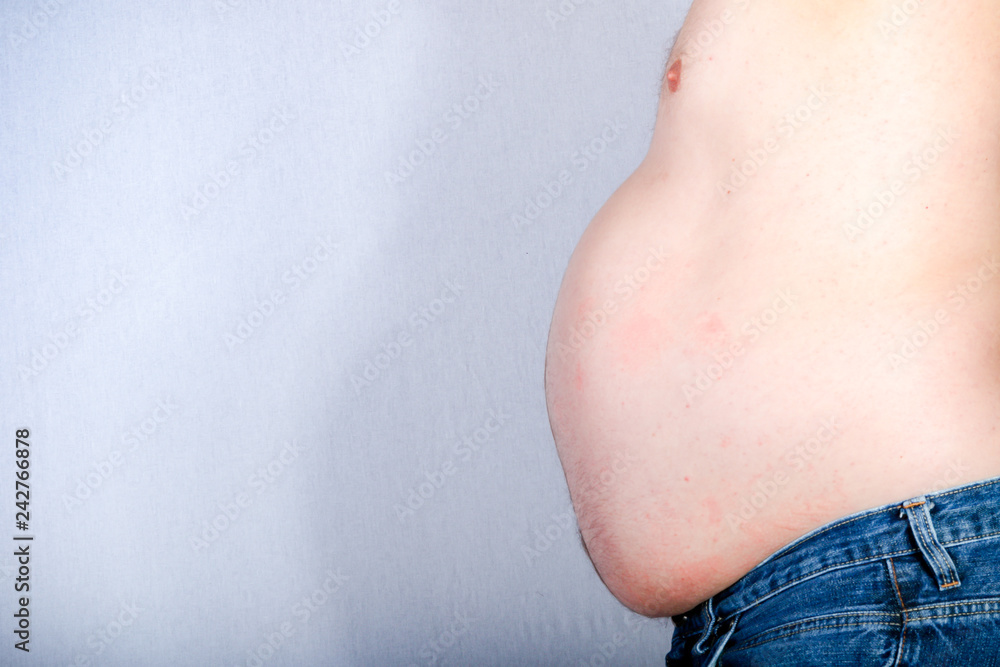 Shirtless overweight caucasian man Stock Photo | Adobe Stock