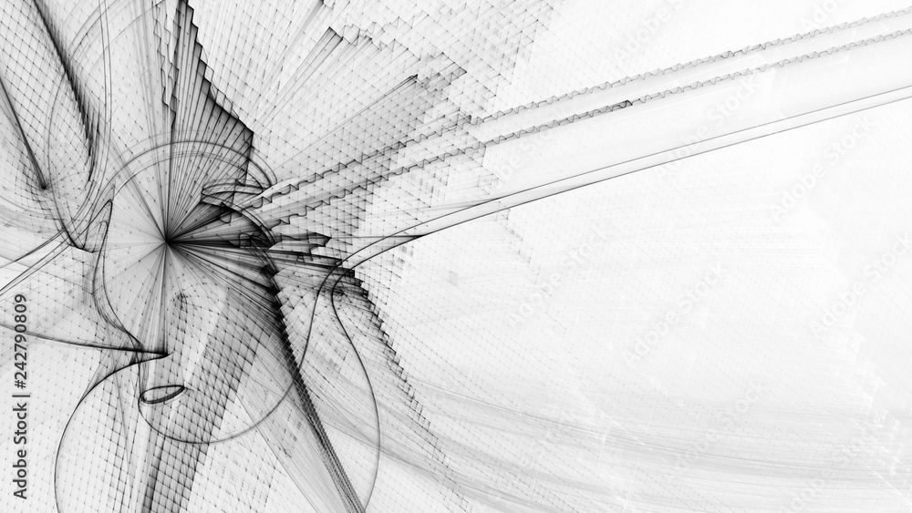 Abstract digital art background. White texture of curves ands grids ...